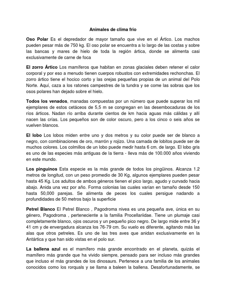 Animales del Clima Frío y Polar | PDF | Oso polar | Orca