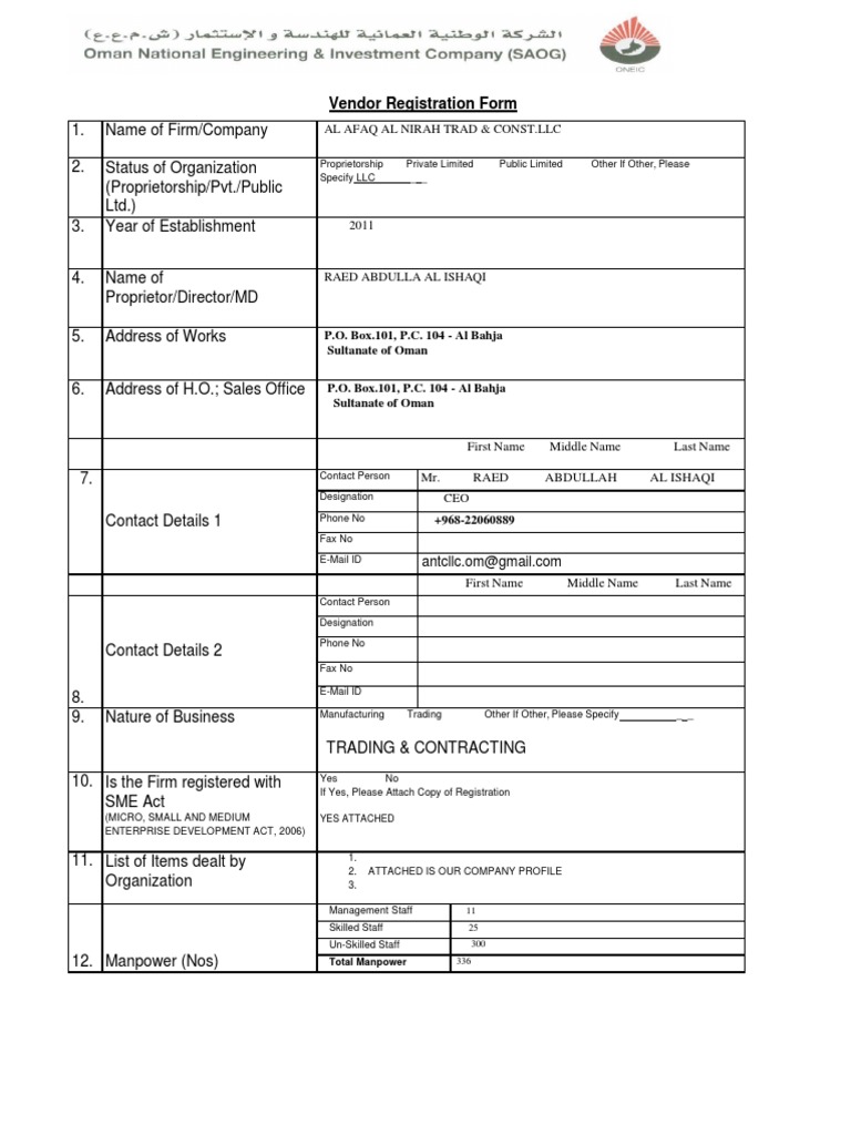 New Vendor Registration Form | Download Free PDF | Small And Medium ...