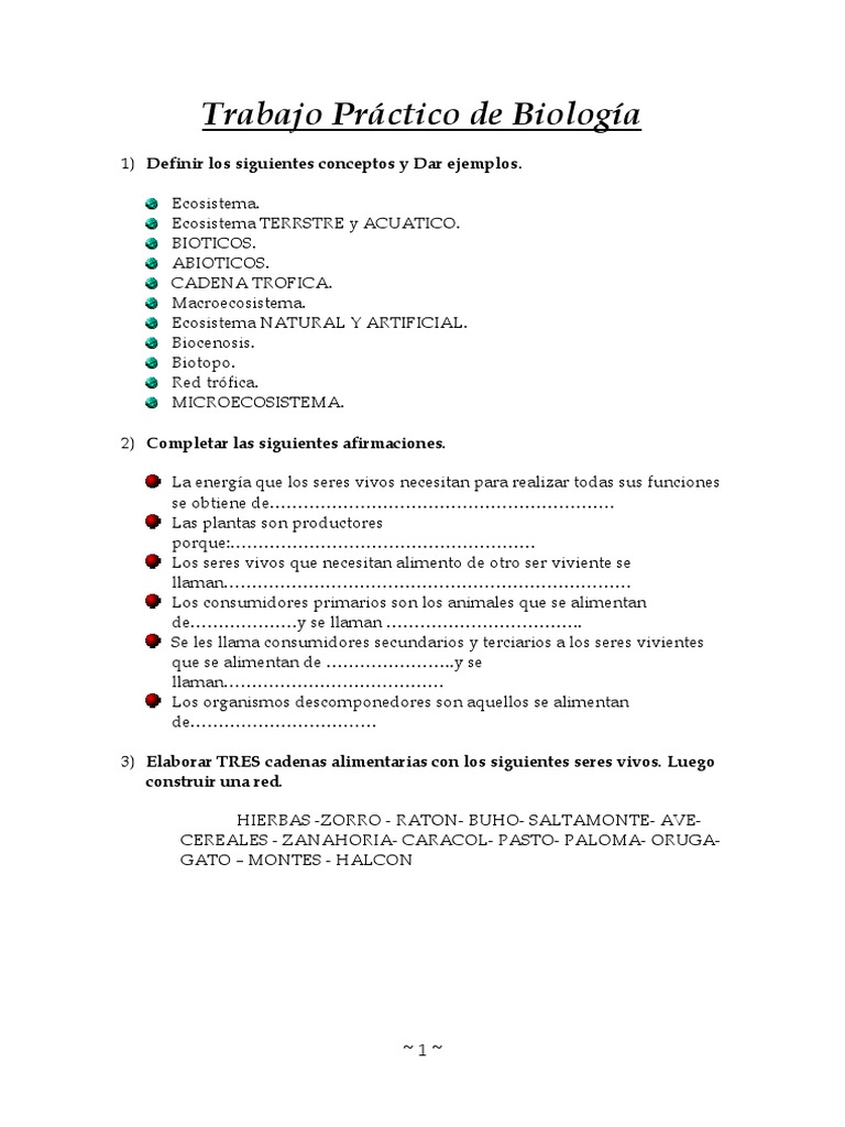 Trabajo Practico de Biologia | Descargar gratis PDF | Ecosistema | Ecología