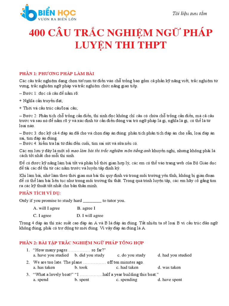 400 Cau Trac Nghiem TA Co Key | PDF