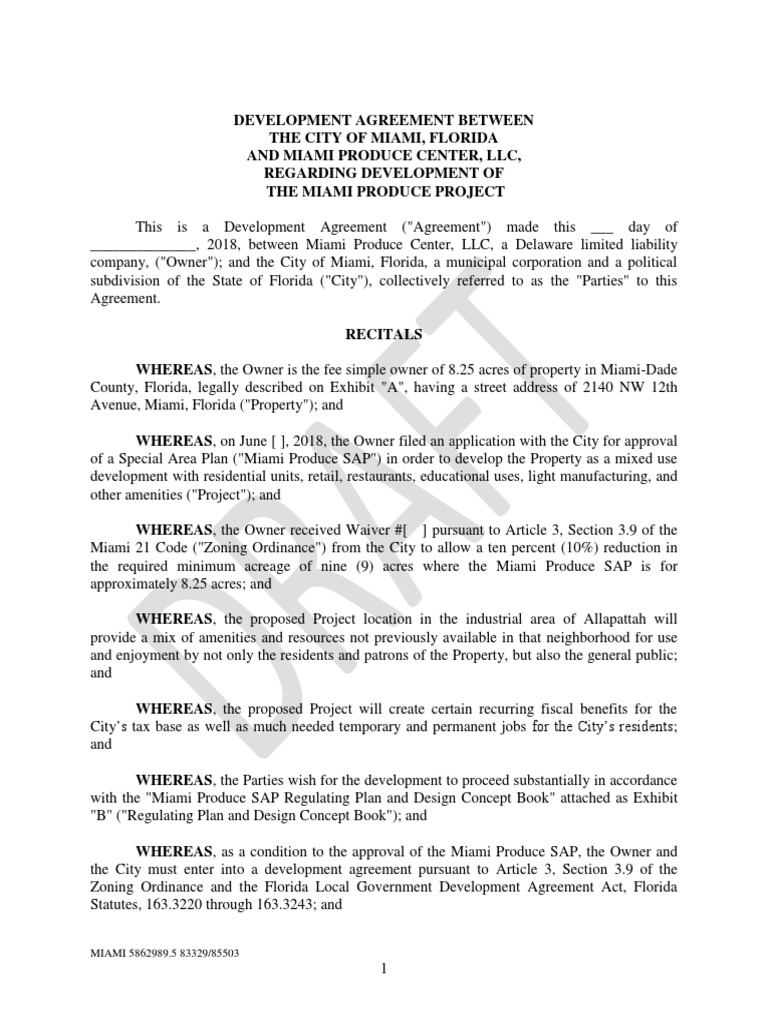 Draft Development Agreement | PDF | Condominium | Covenant (Law)