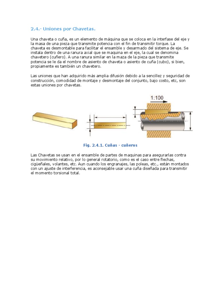 Uniones por chavetas en máquinas | PDF | Esfuerzo cortante | Eje