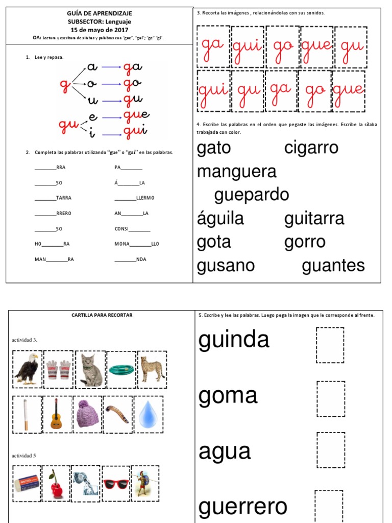 Actividades de sílabas "gue" y "gui" | PDF