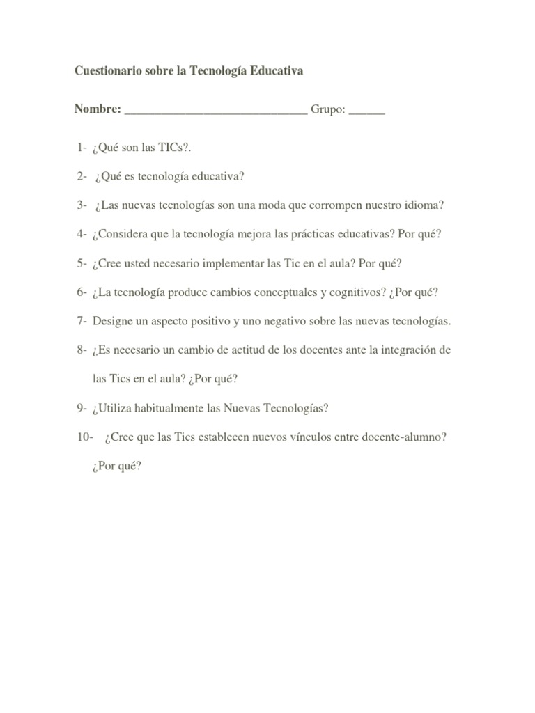 Cuestionario Sobre La Tecnologia Educativa | PDF