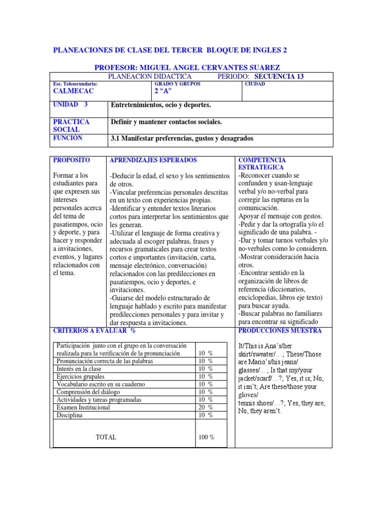 Planeaciones de Inglés para Primaria | PDF | Lectura (proceso ...