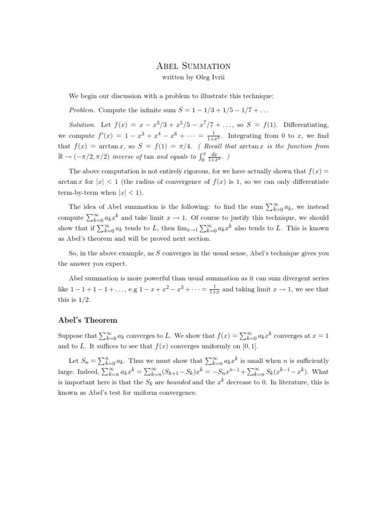 AbelSummation PDF | PDF | Series (Mathematics) | Summation