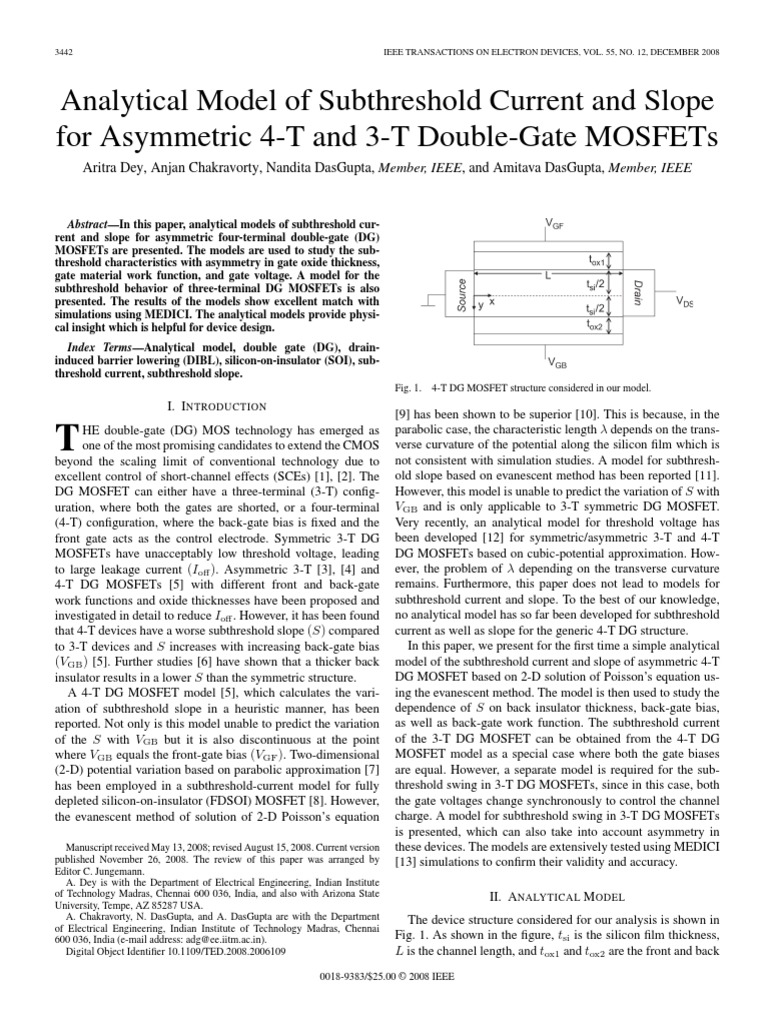 Analytical Model of Subthreshold Current and Slope For Asymmetric 4-T ...
