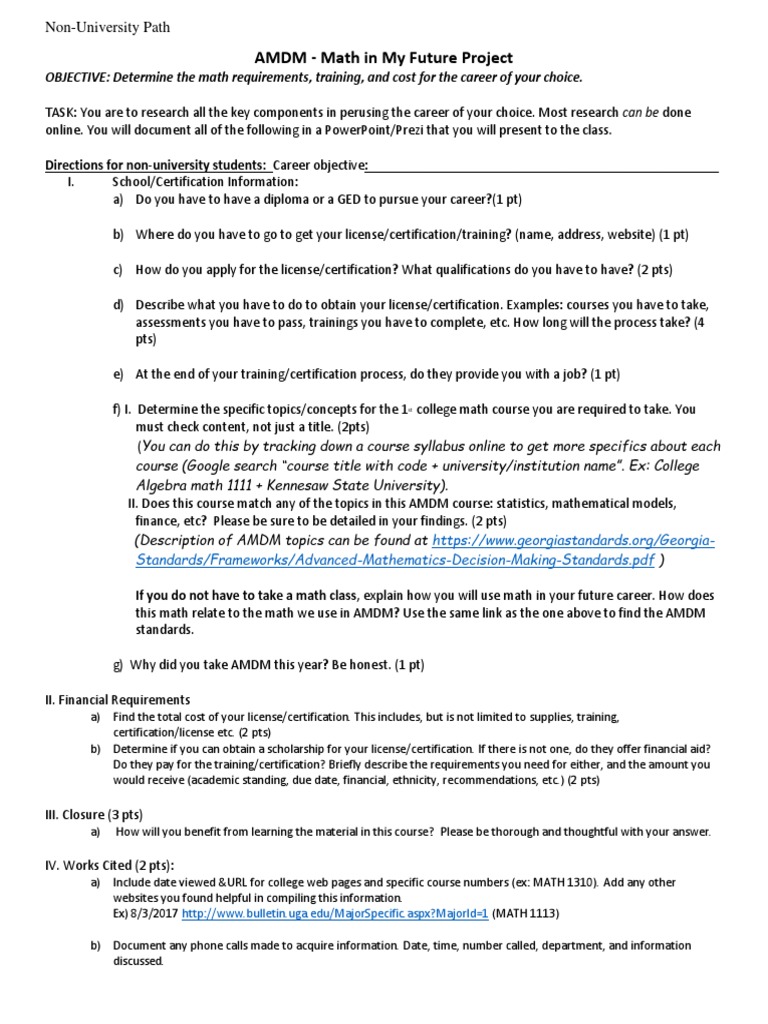Math in My Future Project Non College | PDF | General Educational ...