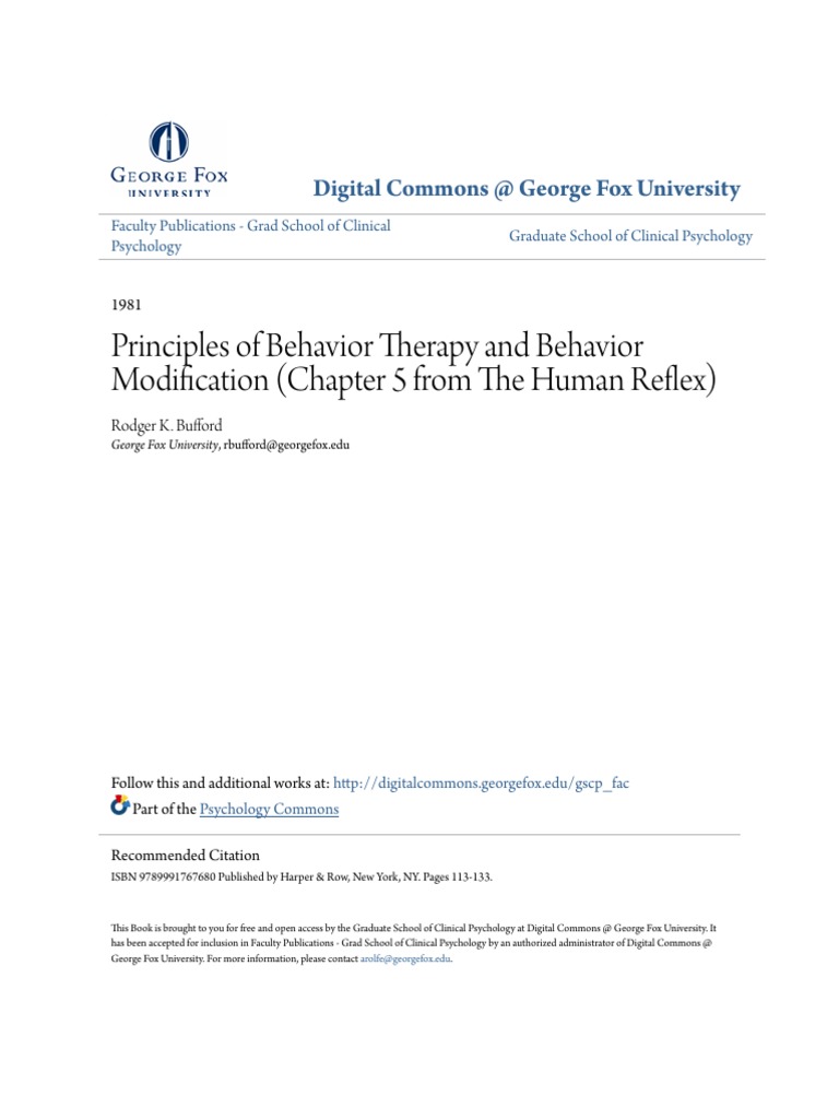 Principles of Behavior Therapy and Behavior Modification (Chapter PDF ...