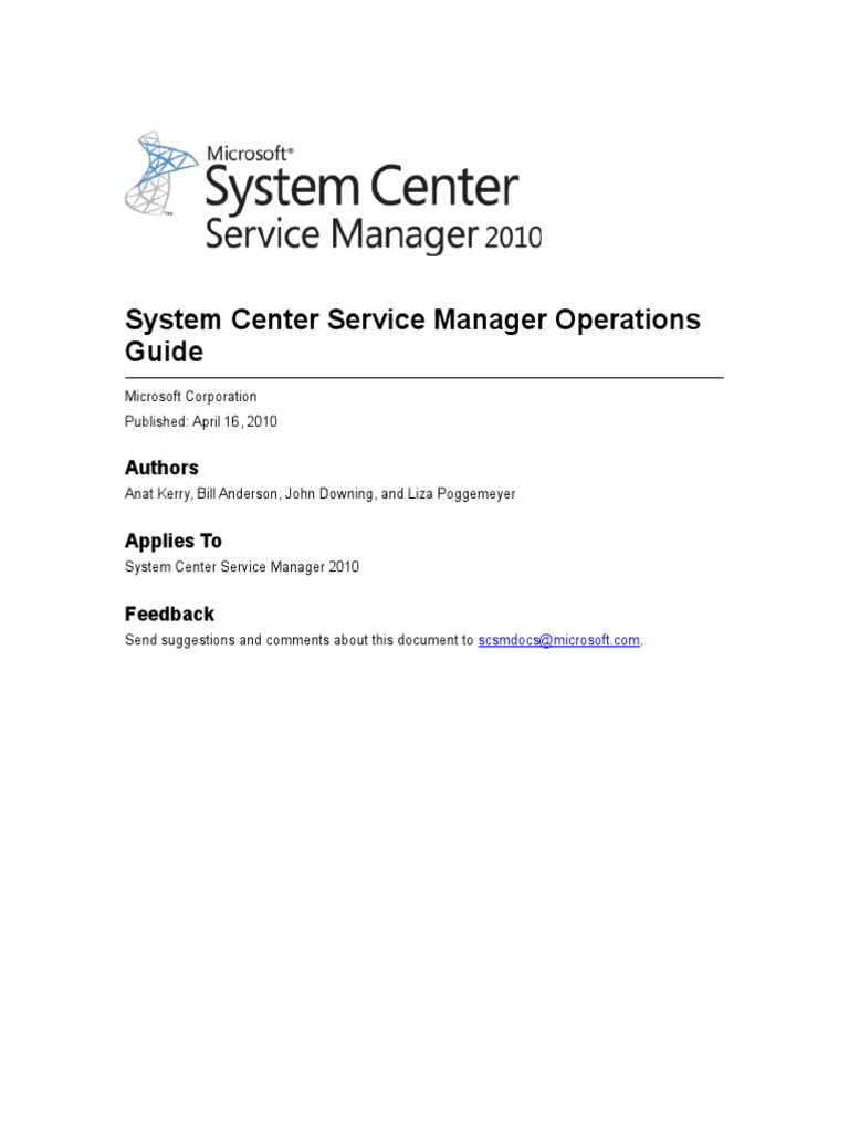 System Center Service Manager Operations Guide: Authors | PDF | Instant ...