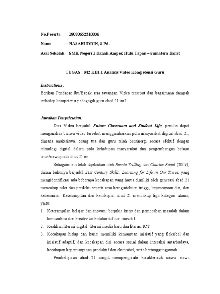 Tugas M2.KB1.1 Analisis Video Kompetensi Guru | PDF