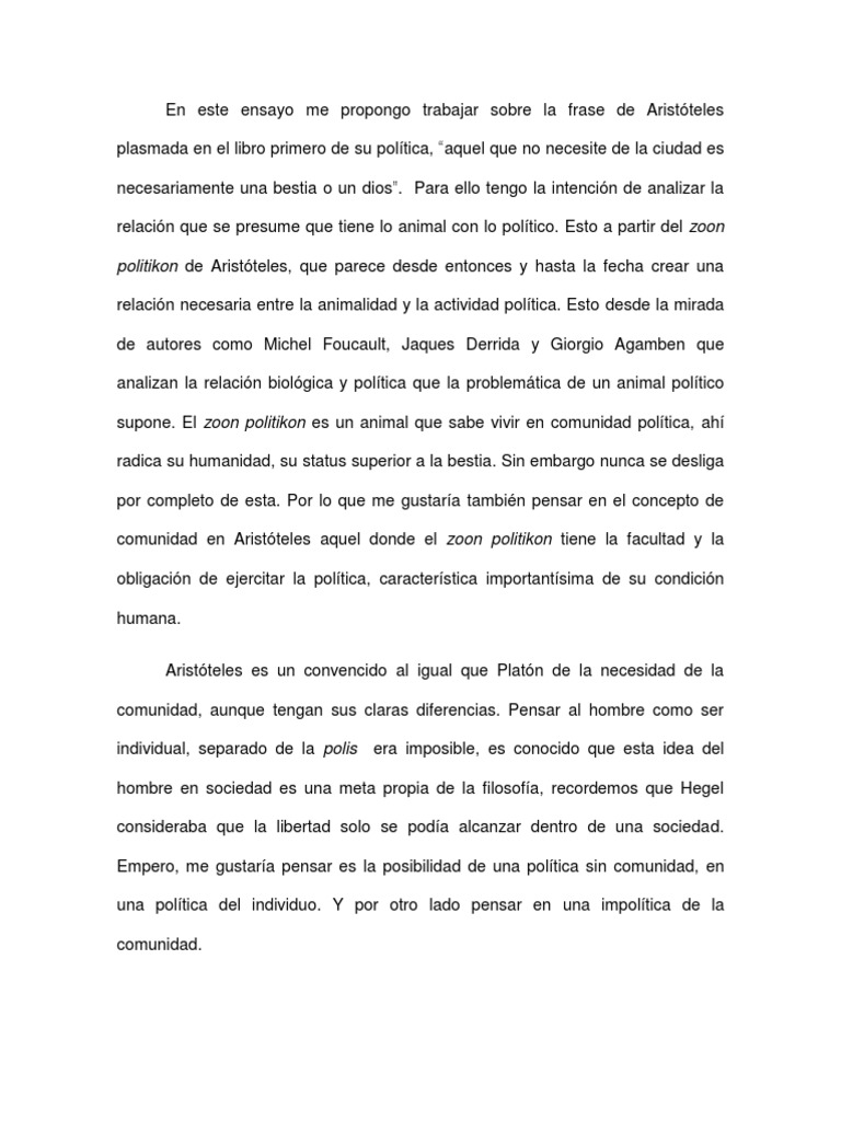Zoon Politikon: Animalidad y Política | PDF | Aristóteles | Soberanía