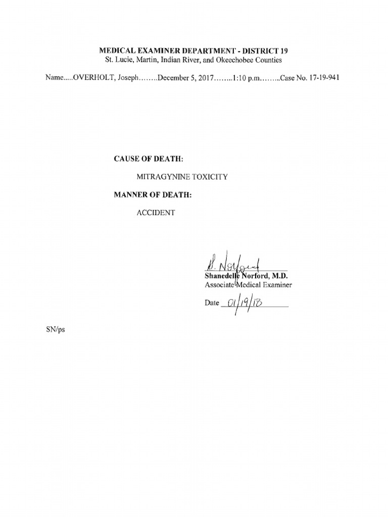 Joseph Overholt Autopsy | PDF