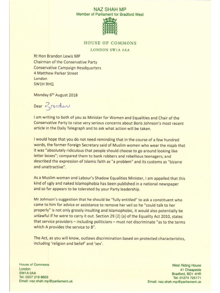 Naz Shah MP Letter | PDF