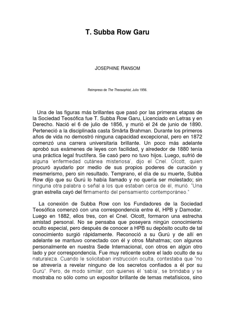 T. Subba Row: Ocultismo y Filosofía | PDF | Helena Blavatsky | Sonido