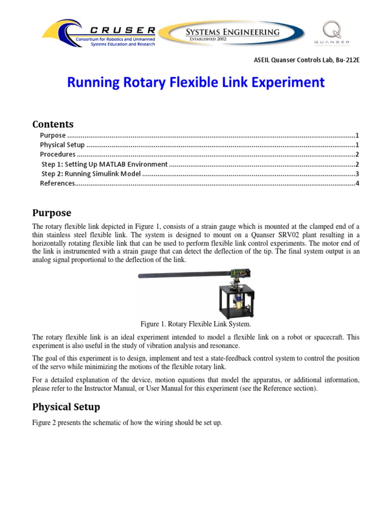 Running a Rotary Flexible Link Experiment in MATLAB/Simulink Using a Quanser SRV02 Plant | PDF ...
