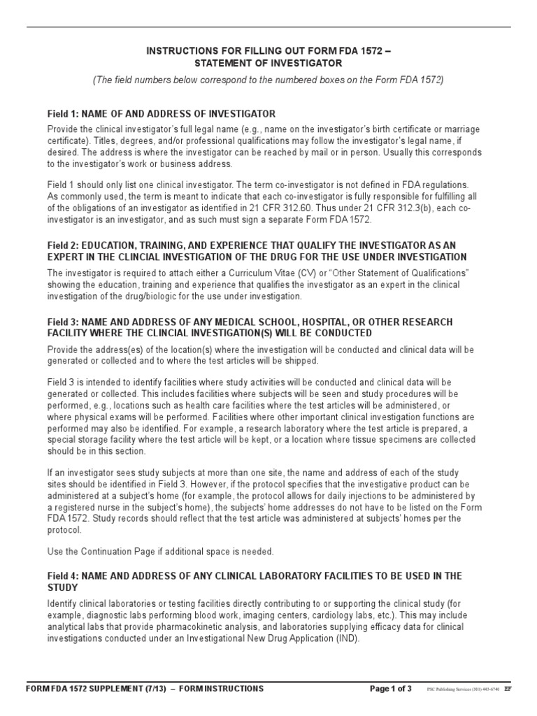 FDA-1572 - Instr Supplmnt - 508 (7.13) PDF | PDF | Institutional Review ...