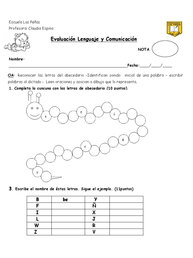 Prueba Del Abecedario y Grupos Consonanticos para 2 Año Basico | PDF ...