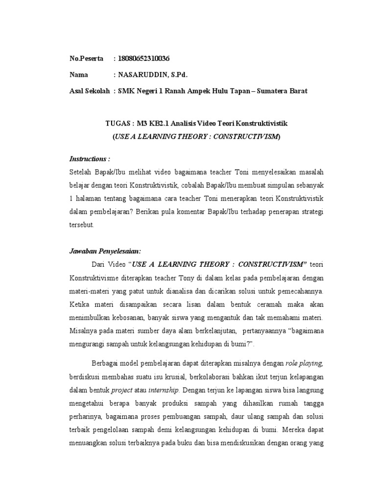 Tugas M3.KB3.1 Analisis Video Teori Konstruktivistik | PDF