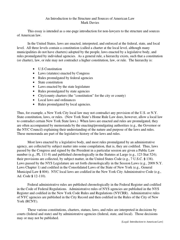 Introduction To American Law | PDF | Codification (Law) | Law Of The ...
