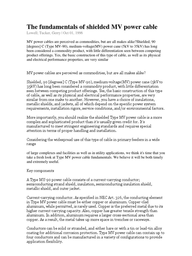 Fundamentals of Shielded MV Power Cable | PDF | Insulator (Electricity ...