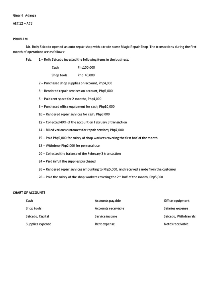 Adanza - Problem and Chart of Accounts | PDF