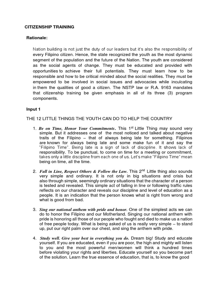 4 Citizenship Training SC | PDF | Citizenship | Volunteering