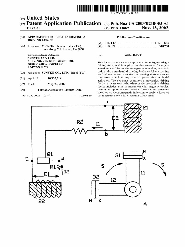 Self Sustaining Aparatus Motor Bun Rau US20030210003A1 | PDF | Inductor ...
