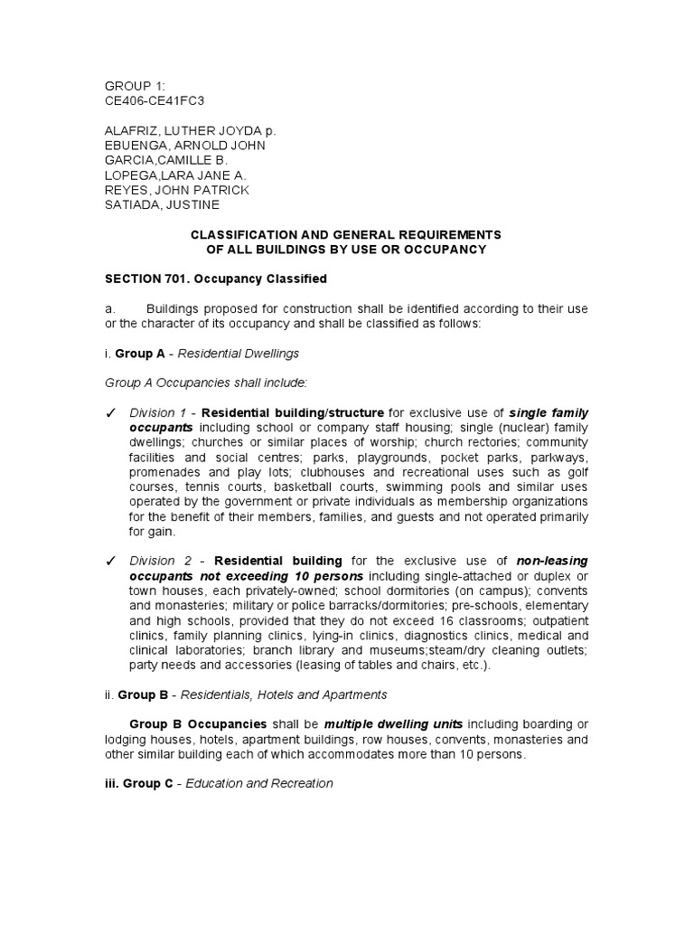 Classification and General Requirements of All Buildings by Use or ...