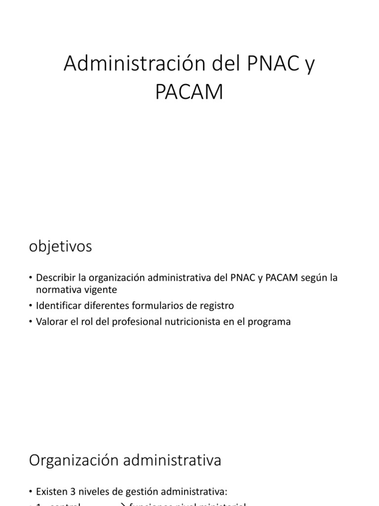 Administración Del PNAC y PACAM | PDF | Dietético
