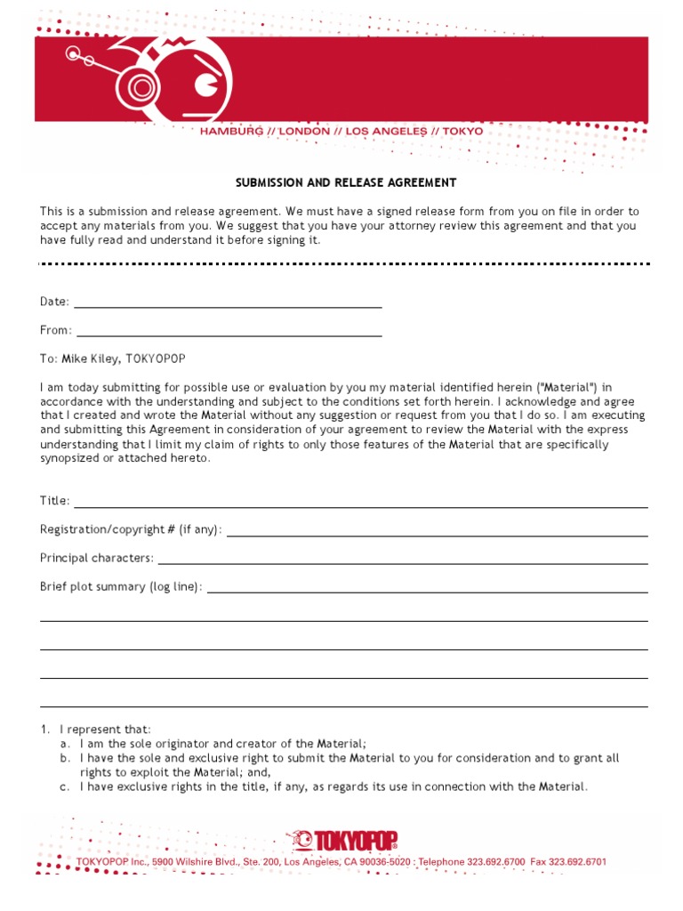 Submission and Release Agreement: Terms for Submitting Creative ...