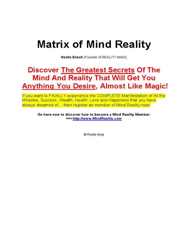 Matrix of Mind Reality | PDF | Thought | Consciousness