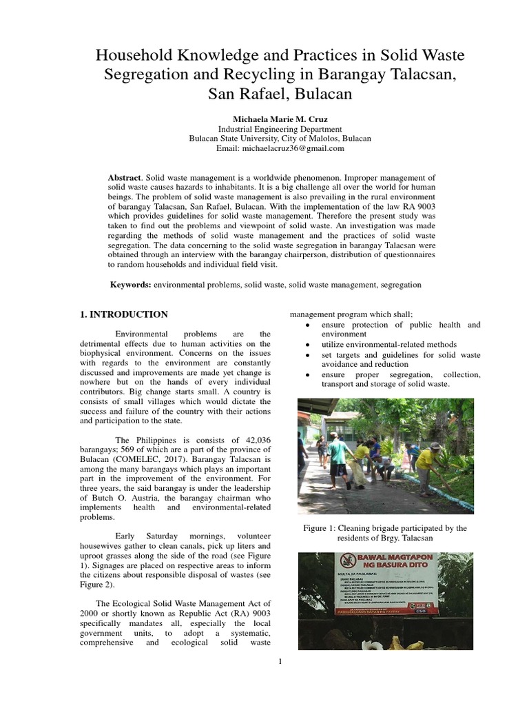 Household Knowledge and Practices in Solid Waste Segregation and ...