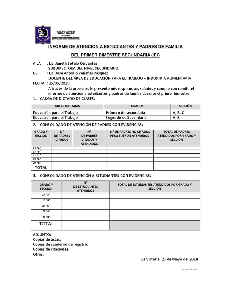 Informe De Atención A Padres Y Estudiantes Pdf