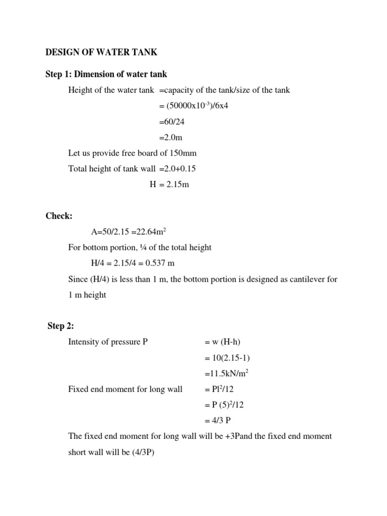 Design of Water Tank Step 1: Dimension of Water Tank | PDF | Civil ...
