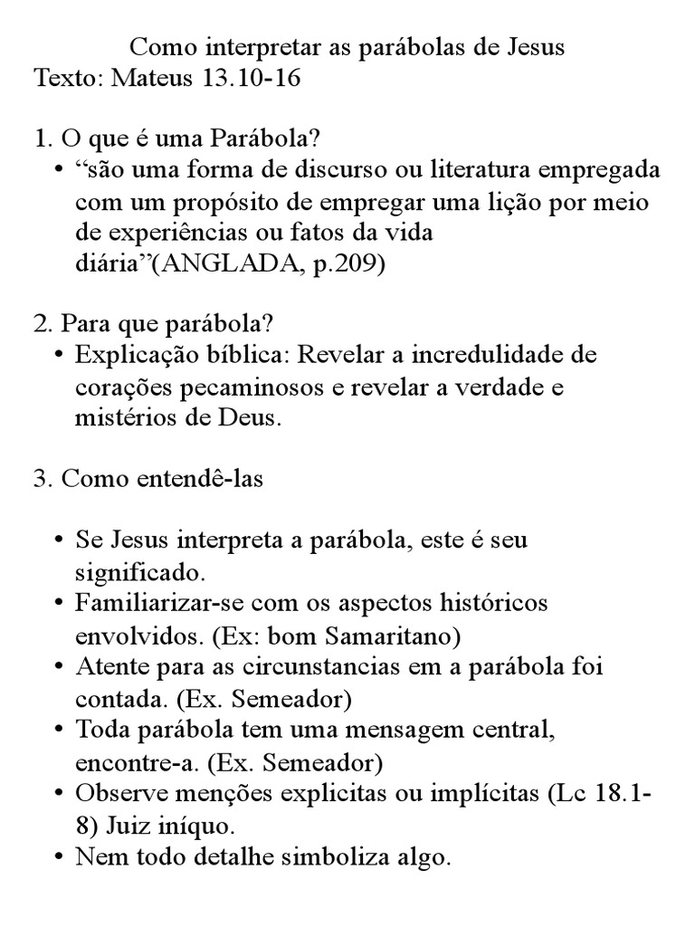 Resumo Sobre As Parábolas | Download grátis PDF | Parábolas de Jesus ...