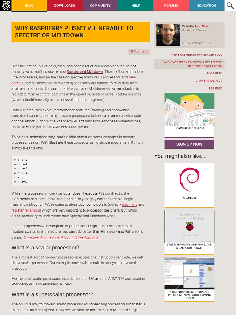 Why the Raspberry Pi is Not Vulnerable to Spectre or Meltdown Security Flaws | PDF | Cpu Cache ...