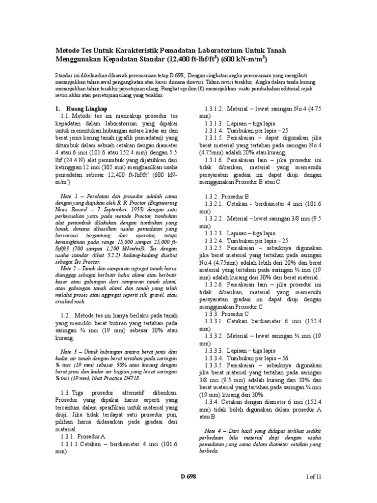 Metode Pemadatan Tanah ASTM D698 | PDF