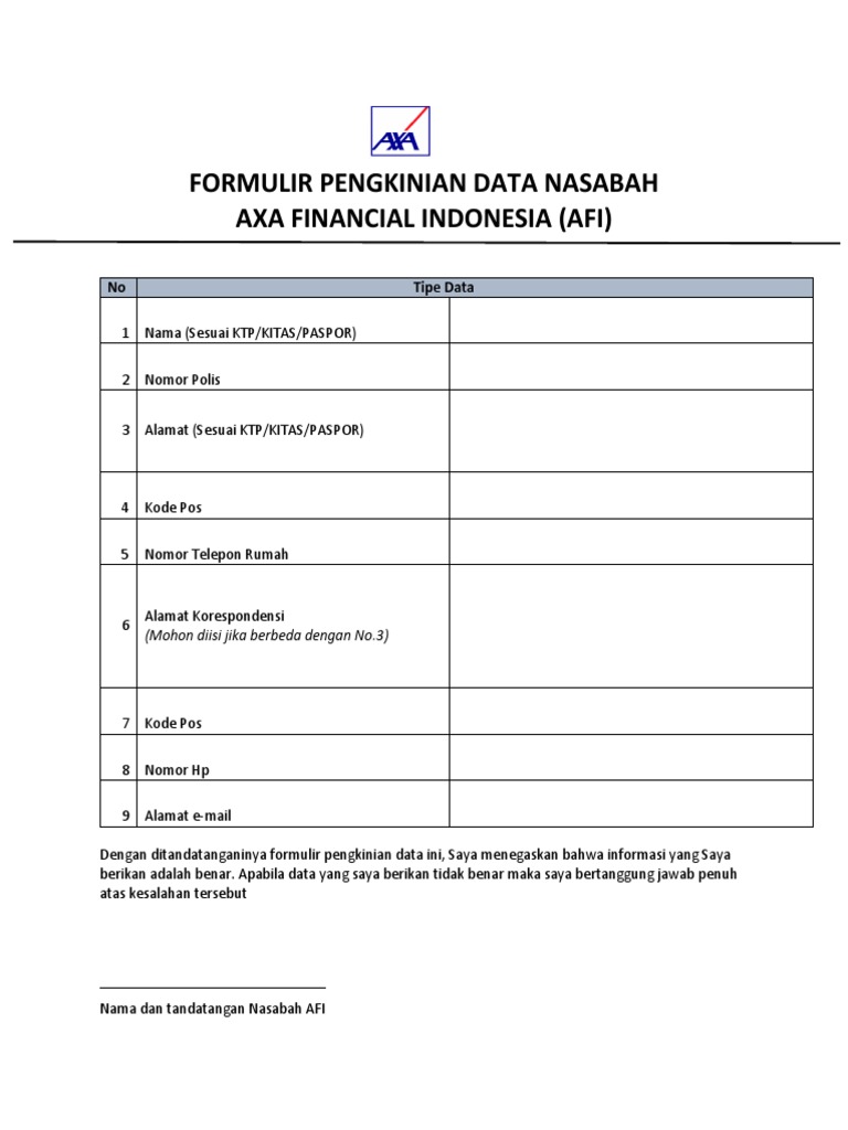 Formulir Pengkinian Data Nasabah AFI | PDF