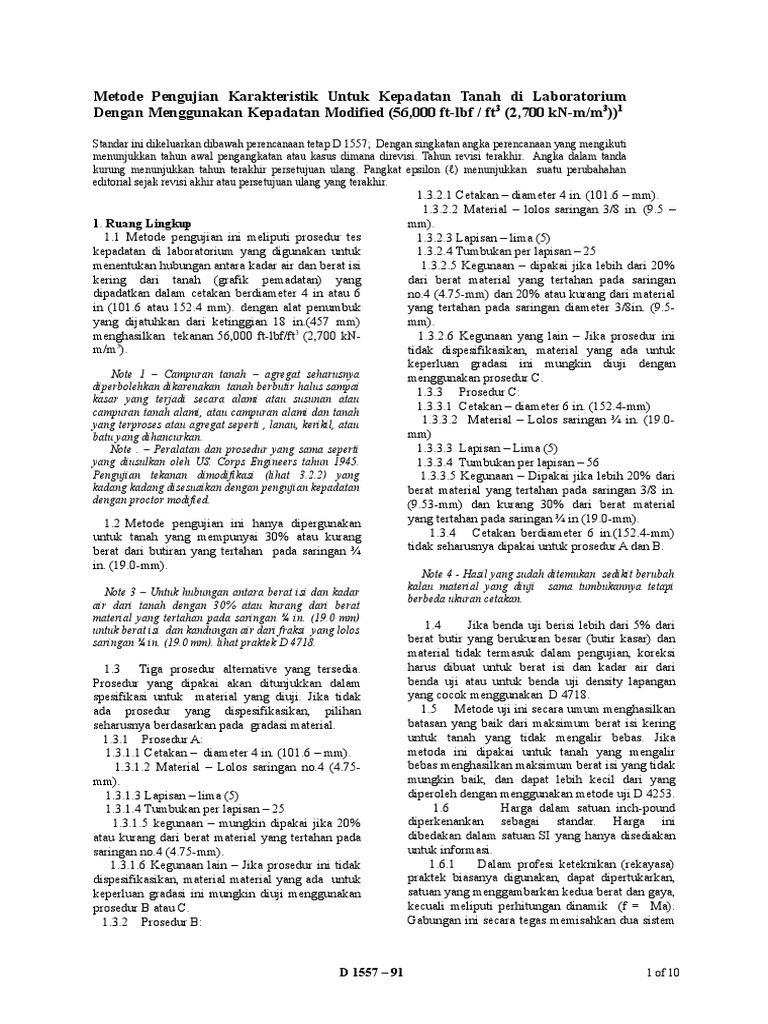 ASTM D 1557 - 91 - Kompaksi Modified | PDF