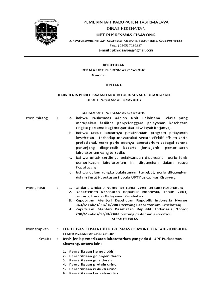 SK Tentang Jenis-Jenis Pemeriksaan Laboratorium | PDF