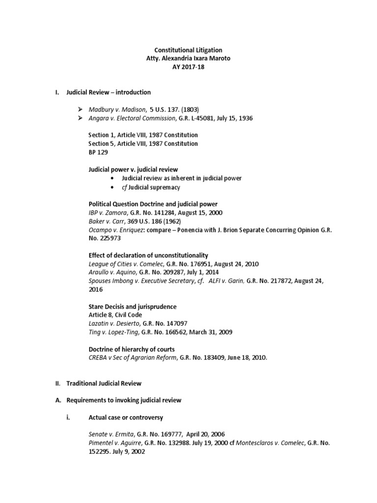 Constitutional Litigation AY2017-18 | PDF | Mootness | Judiciaries
