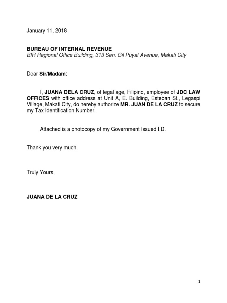 Authorization Letter for TIN Request | PDF | Law