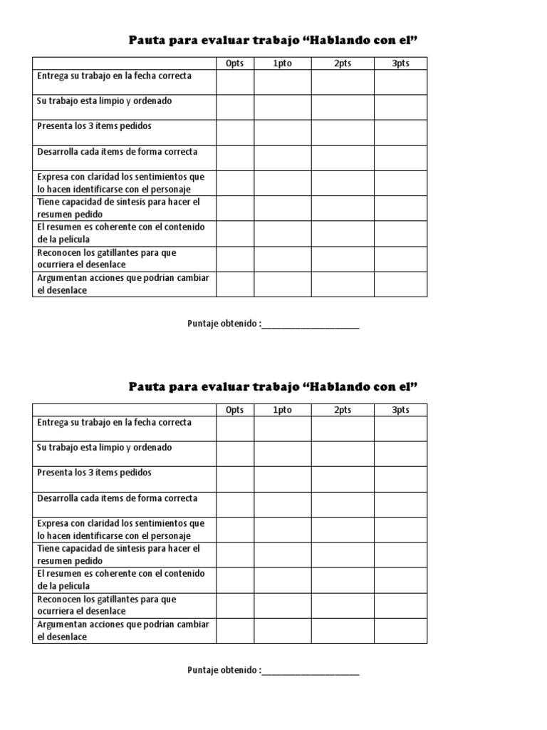 Pauta para Evaluar Trabajo | PDF