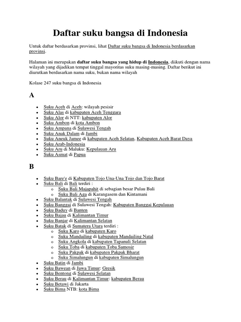 Daftar Suku Bangsa Di Indonesia | PDF