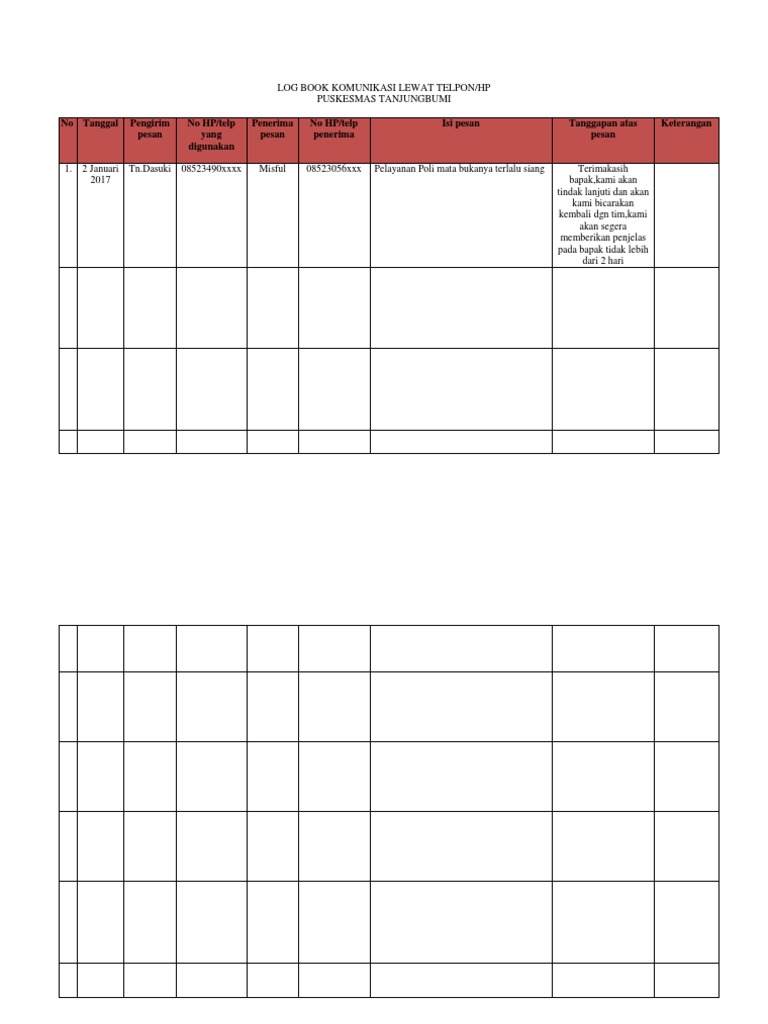 Log Book Komunikasi Puskesmas Tanjungbumi | PDF
