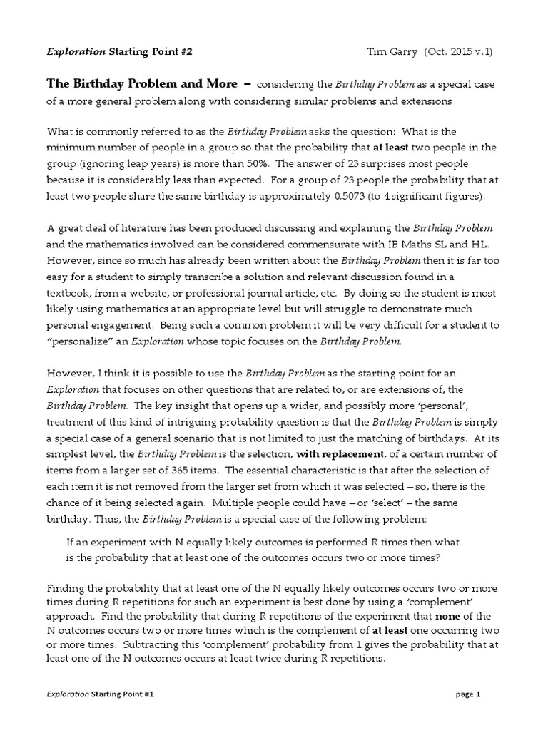 Understanding the Birthday Problem | PDF | Probability | Teaching ...