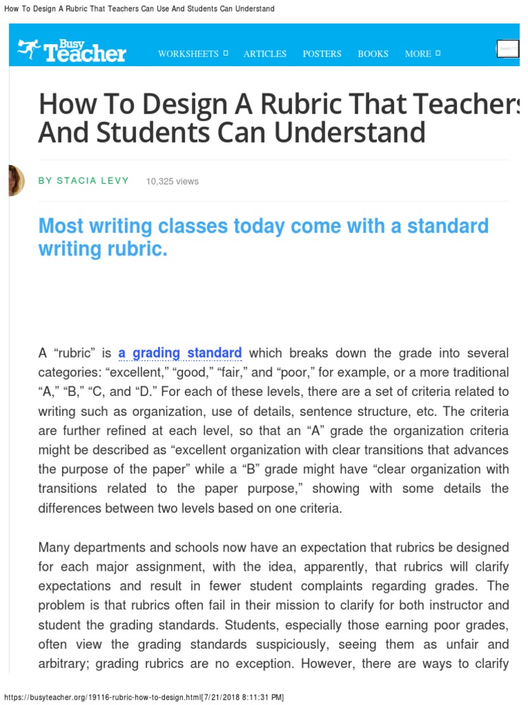How To Design A Rubric That Teachers and Students Can Understand | PDF ...