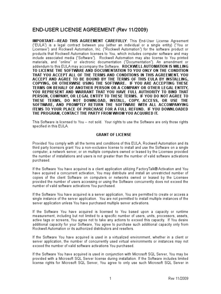 End-User License Agreement (Rev 11/2009) | PDF | License | Intellectual ...