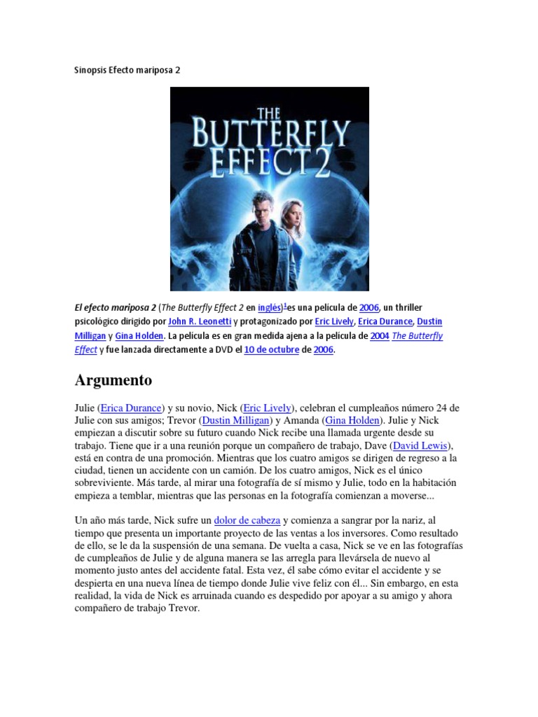 Efecto Mariposa 2 Reparto El Efecto Mariposa (2004) Filmaffinity